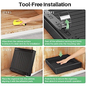 Pull out Cabinet Organizer, 21"Deep, Slide out Drawers for Kitchen Cabinets, Under Sink Pull-Out Home Organizers with Adhesive Nano Film Fixed, Sliding Cabinet for Bathroom, Pantry Storage Shelves