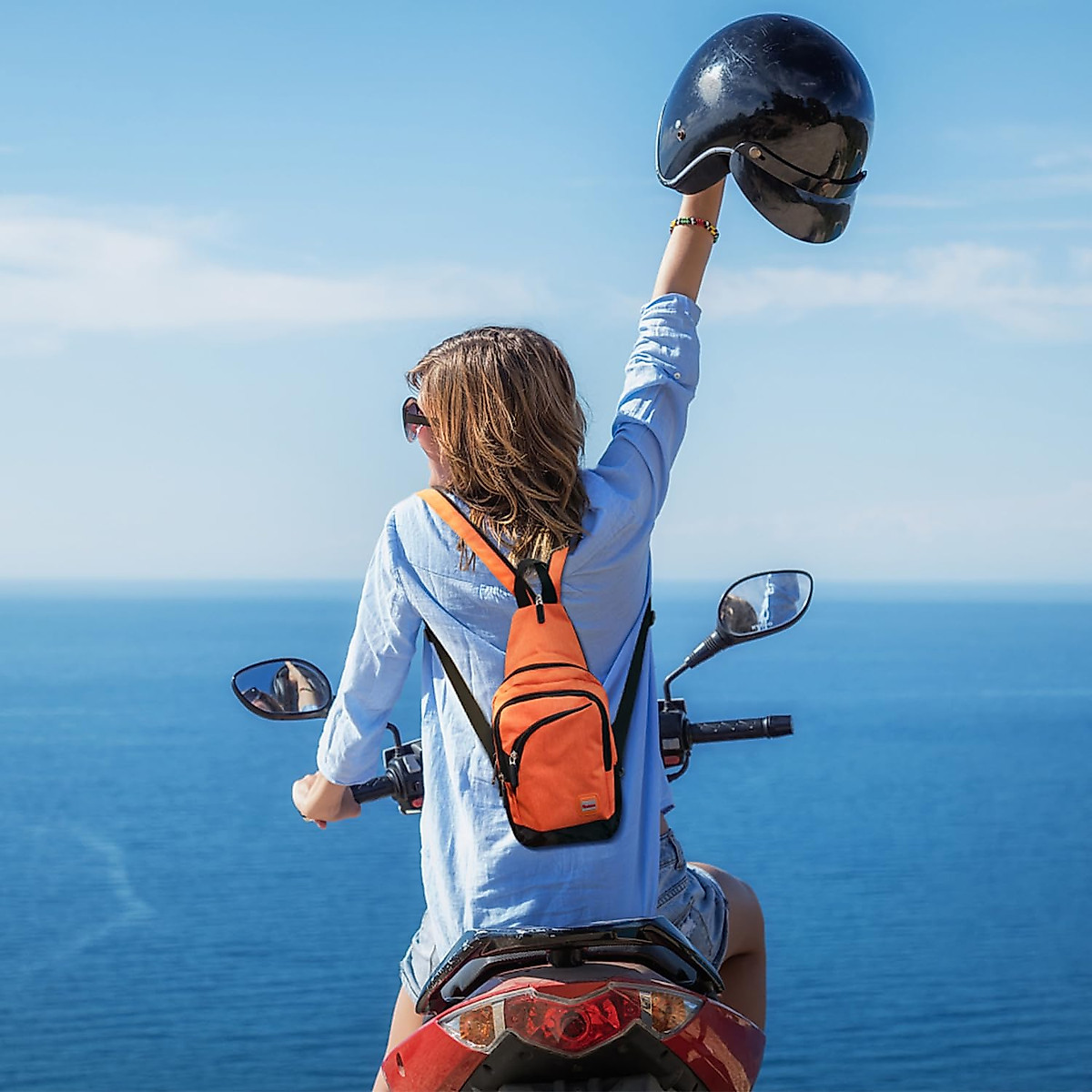 Peicees Small Sling Bag Backpack for Women Mens Crossbody Bag Backpack Hiking Shoulder Chest Daypack with Zipper Strap