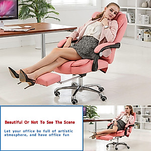 HQYXGS Massage Office Chair, Pink Gaming Chair for Adults Women Ergonomic Gaming Chair with Footrest Lumbar Support Pu Leather High Back Computer Chair Adjustable Back Recline Swivel 360°