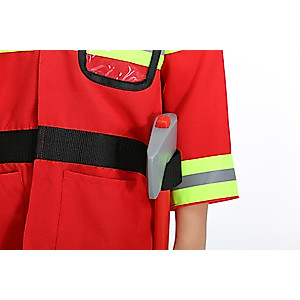 yolsun Fireman Costume for Kids, Boys' and Girls' Firefighter Dress up, Fire Fighter with Toy Accessories Set Halloween Role Play(Red,4-5 Years)