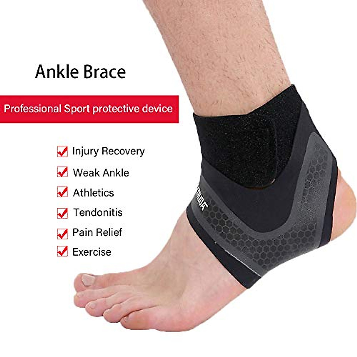 SPOTBRACE Ankle Support for Men and Women - Neoprene Breathable Adjustable Ankle Brace,Elastic Sprain Foot Sleeve for Plantar Fasciitis, Running, Basketball-1 Pair(L)
