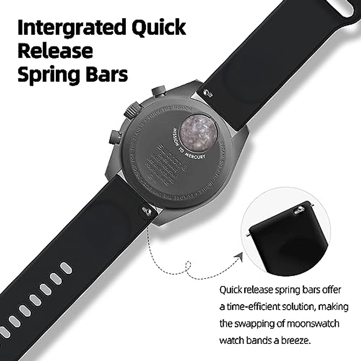 Ritche Christmas Gift 20mm Sports Silicone Moonswatch Band for Men Omega Swatch Strap Replacement band for Speedmaster/Rolex/Seiko Mission to the Moon/Mercury, White Elephant Gifts, Stocking Stuffers for Men