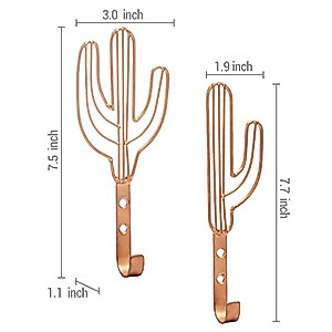 MyGift Wall Mounted Decorative Copper-Tone Metal Entryway Coat Hooks Saguaro Cactus Shaped Hanging Novelty Hooks, Southwest Style Home Decor, Set of 4