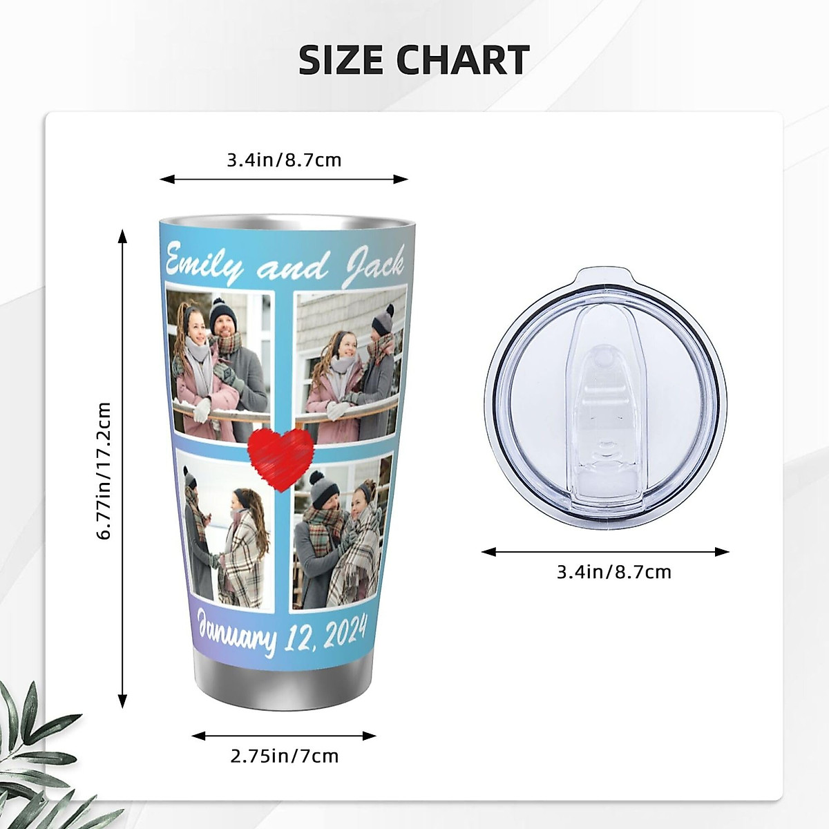 Generic 20oz Personalized Tumbler with Photo Names, Custom Insulated Tumbler Personalized Coffee Mug Custom Cups, Personalized Gifts for Women Men,Style 2