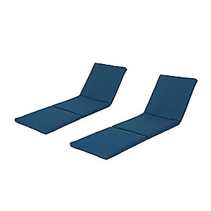 Christopher Knight Home Perla Outdoor Chaise Lounges with Water Resistant Cushions, 2-Pcs Set, Teak Finish / Blue