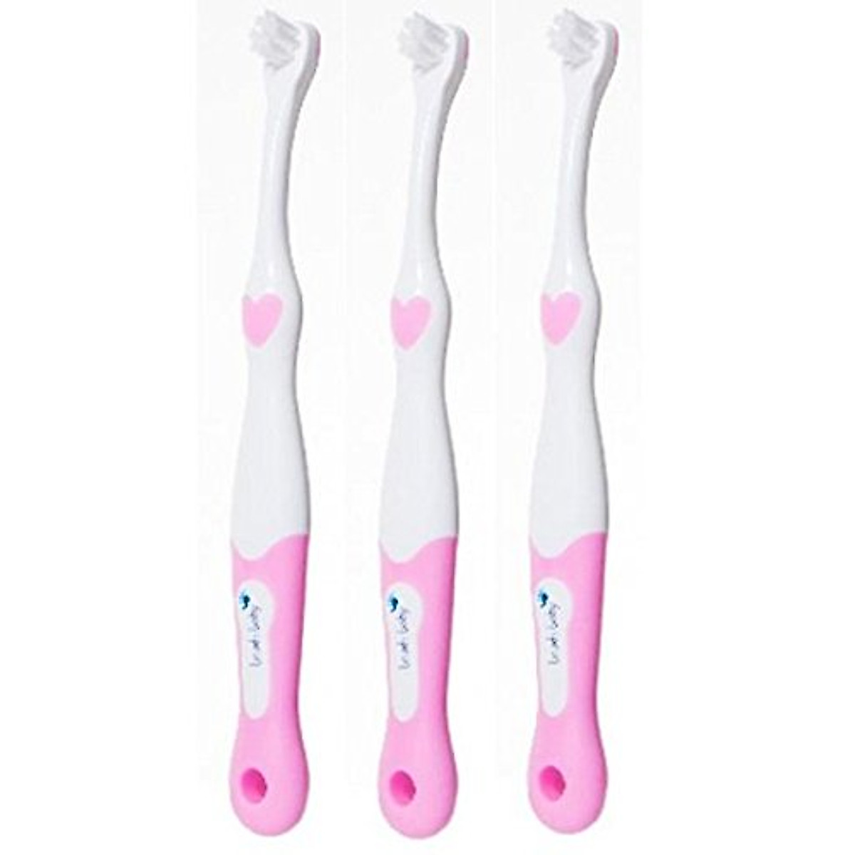 Brush Baby FirstBrush First Toothbrush for Ages 0-18 Months - Small Head, Soft Bristles, Long Handle for Ideal Baby Teeth Cleaning - Pink (3-Pack)
