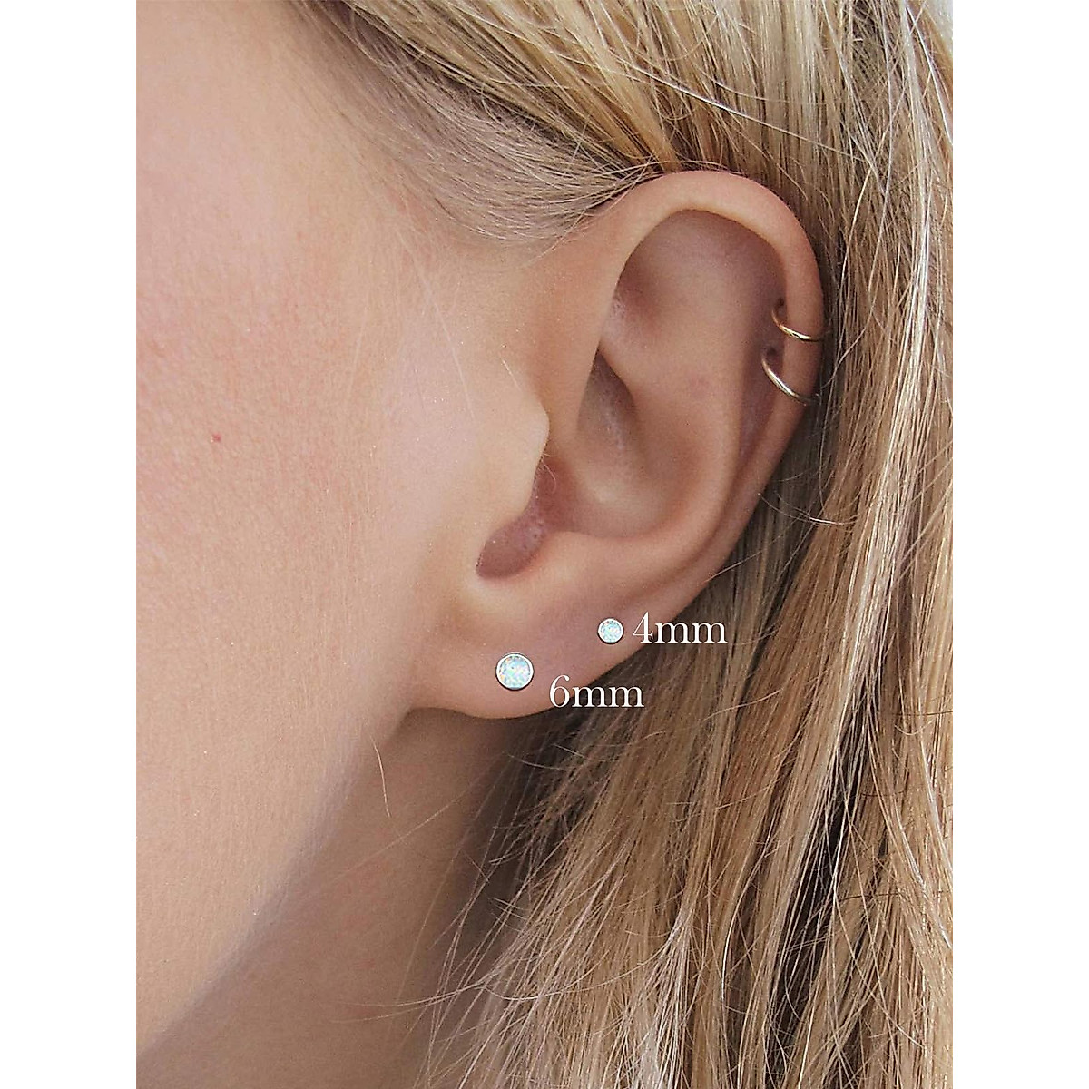 TANGPOET Rose Gold Screw Back Stud Earrings for Women Tiny Comfy White Opal Earrings 925 Sterling Silver Hypoallergenic Earring for Sensitive Ears Birthday Gifts for Ladies