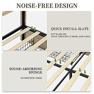 Yechen Queen Bed Frame with Natural Rattan Headboard and Wooden 4 Storage Drawers, Metal Platform with Strong Wooden Slats Support, Boho Cane Bed Mattress Foundation, No Box Spring Needed