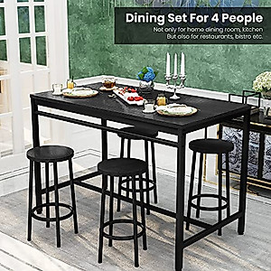 Recaceik Dining Table Set for 4 Bar Kitchen Table and Chairs for 4, 5 Piece Dining Table Set Counter Height Dinner Table with 4 Bar Stool, Dining Room Breakfast Table Set for Apartment