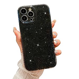 LIFCIUSO Glitter Bling Compatible with iPhone 13 Pro Max Case (6.7 inch) - Cute Sparkly Protective Case for Women and Girls, Soft TPU Design in Black