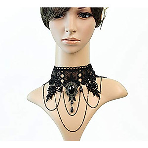 iWenSheng Halloween Costumes Jewelry for Women - Steampunk Black Lace Choker Necklace Gothic Jewelry Accessories, Vampire Choker Necklace Costume for Teen Girls