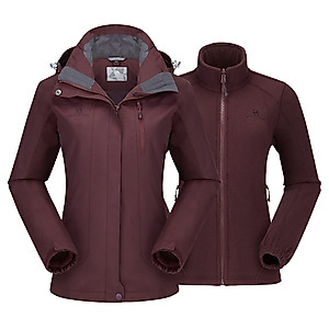 CAMEL CROWN Women's Ski Jacket Waterproof 3 in 1 Winter Jacket Windproof Warm Fleece Hooded Snowboard Mountain Snow Coat