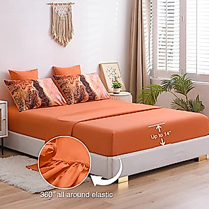 A Nice Night Marble Like Burning Mountain Printed Bedding Set,Retro Style Watercolor Artwork Design,Ultra Soft Comforter Set,7pcs Bed in a Bag,Queen,Orange