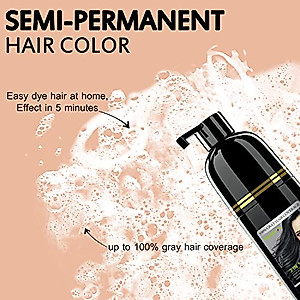 Hair Dye Shampoo 3 in 1, Black Hair Dye 13.5 FL Oz, Black Hair Shampoo, Semi-Permanent Black Hair Dye Shampoo, 100% Gray Hair Coverage, Effect in 5 Minutes, Lasts 30 Days Hair Color Shampoo (black)