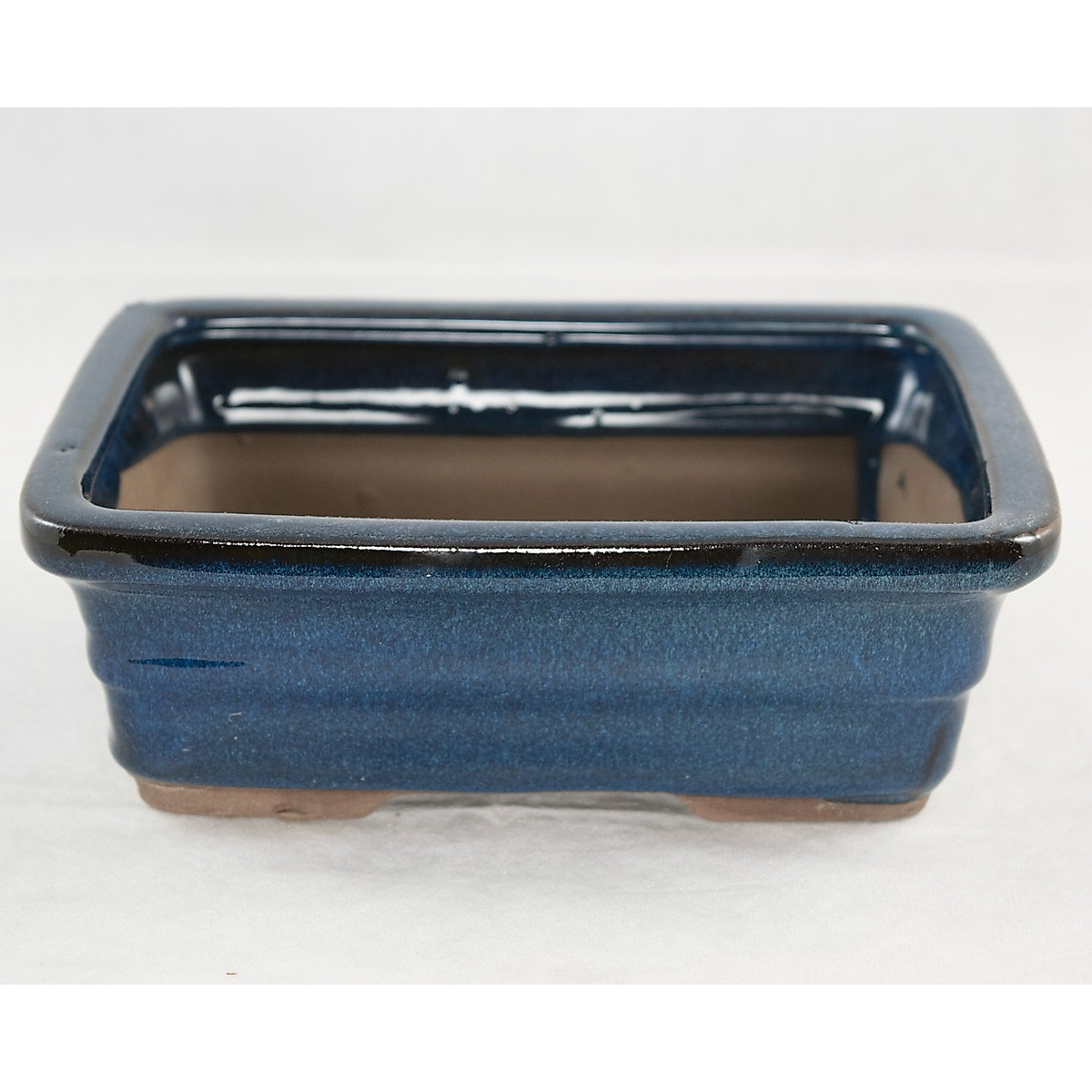 8" Rectangular Dark Blue Bonsai / Succulent Pot + Tray + Rock + Mesh Combo