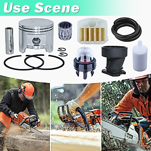 Adefol Air Fuel Line Filter 45mm Piston Ring Kit for Husqvarna 353 350 Chainsaw Replacement Parts Power Tools with Intake Manifold, Circlip, Needle Bearing, Primer Bulb, Pin for 537223402, 537024002