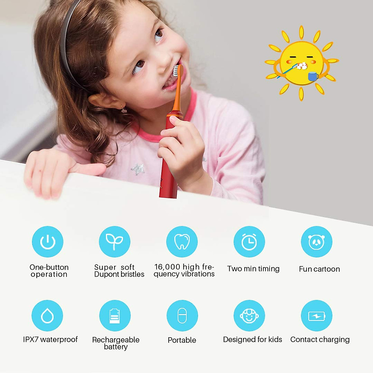 leyoung Kids Electric Toothbrush, Vibrating Toothbrush for Children Boys and Girls Age 3-13, with Smart Timer Rechargeable Electric Toothbrush, IPX7 Waterproof, Christmas Gift for Kids