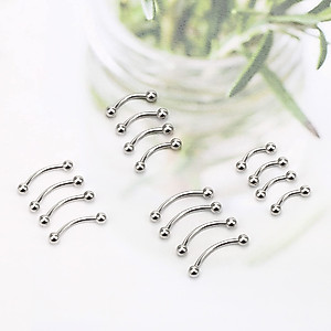 CrazyPiercing 18G Curved Barbell Piercing Jewelry 16P Tragus Rook Eyebrow Rings Surgical Steel VCH Piercings Jewelry for Men/Women 6mm 8mm 10mm 12mm
