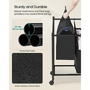 SONGMICS Laundry Sorter, Rolling Laundry Basket with 3 Removable Bags, Laundry Hamper, Laundry Cart, for Laundry Room, Bedroom, Bathroom, 3 x 11.9 Gallons, Ink Black URLS102B01