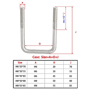 Aoje-Link Square U-Bolts 1.97"(50mm) Inner Width M8 Thread 304 Stainless Steel Silver with Plates Nuts Flat Washers for Car/RV/Trailer Bumper, 4Pcs