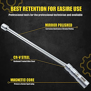 LOGOL 14mm Swivel Magnetic Spark Plug Socket,3/8-Inch Drive x 12" Total Length,12-Point Thin Wall Socket With Enhanced Magnetic Design for BMW,Mini,Nissan and More