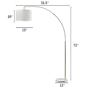 Oneach Modern Arc Floor Lamp for Living Room Arching Hanging Lamp Shade Over The Couch for Reading Bedroom Office Brushed Steel Arch Standing Floor Light Silver