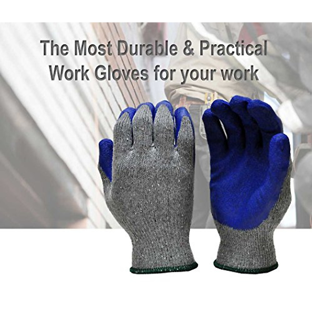 G & F 1511L-DZ Rubber Latex Coated Work Gloves for Construction, Blue, Crinkle Pattern, Men's Large (Sold by dozen, 12 Pairs)
