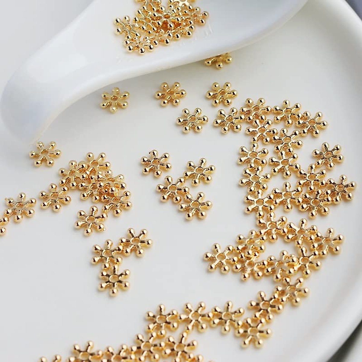 GENIGW 10PCS 14K Gold Color Plated Snowflake Beads Spacer Beads DIY Jewelry Accessories