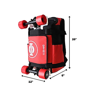 GoRide Electric Longboard Skateboard Backpack Bag Carrier with Laptop Holder (Black, Red)