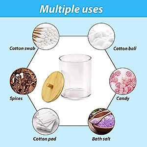 Beautytang 2 Pack Acrylic Qtip Holder with Bamboo Lid, Clear Bathroom Countertop Storage Organizer Canister, Round Storage Container for Cotton Balls,Swabs,Pads,Bath Salts