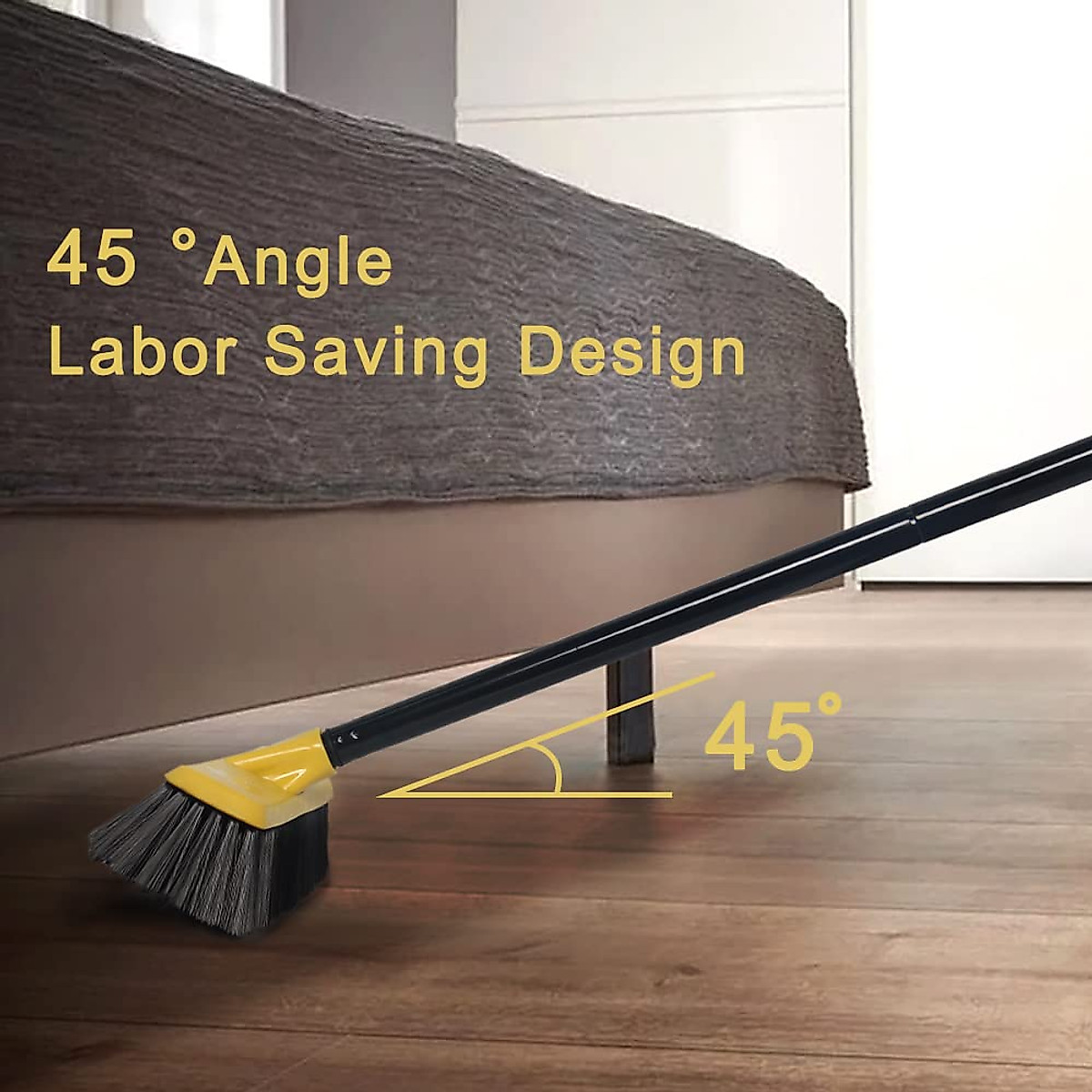 Push Broom with Long Handle, Floor Brush 47.6 inch Soft Bristle Broom 12.2" Wide for Cleaning Bathroom Kitchen Patio Garage Deck Tile