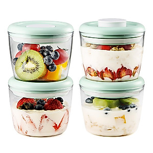Tourdeus Pop Airtight Oatmeal Container- Set of 4, Tritan Overnight Oats Containers Chia Pudding Jars with Lids, 14OZ Oatmeal Container to Go, Microwavable and Dishwasher-Safe, Green