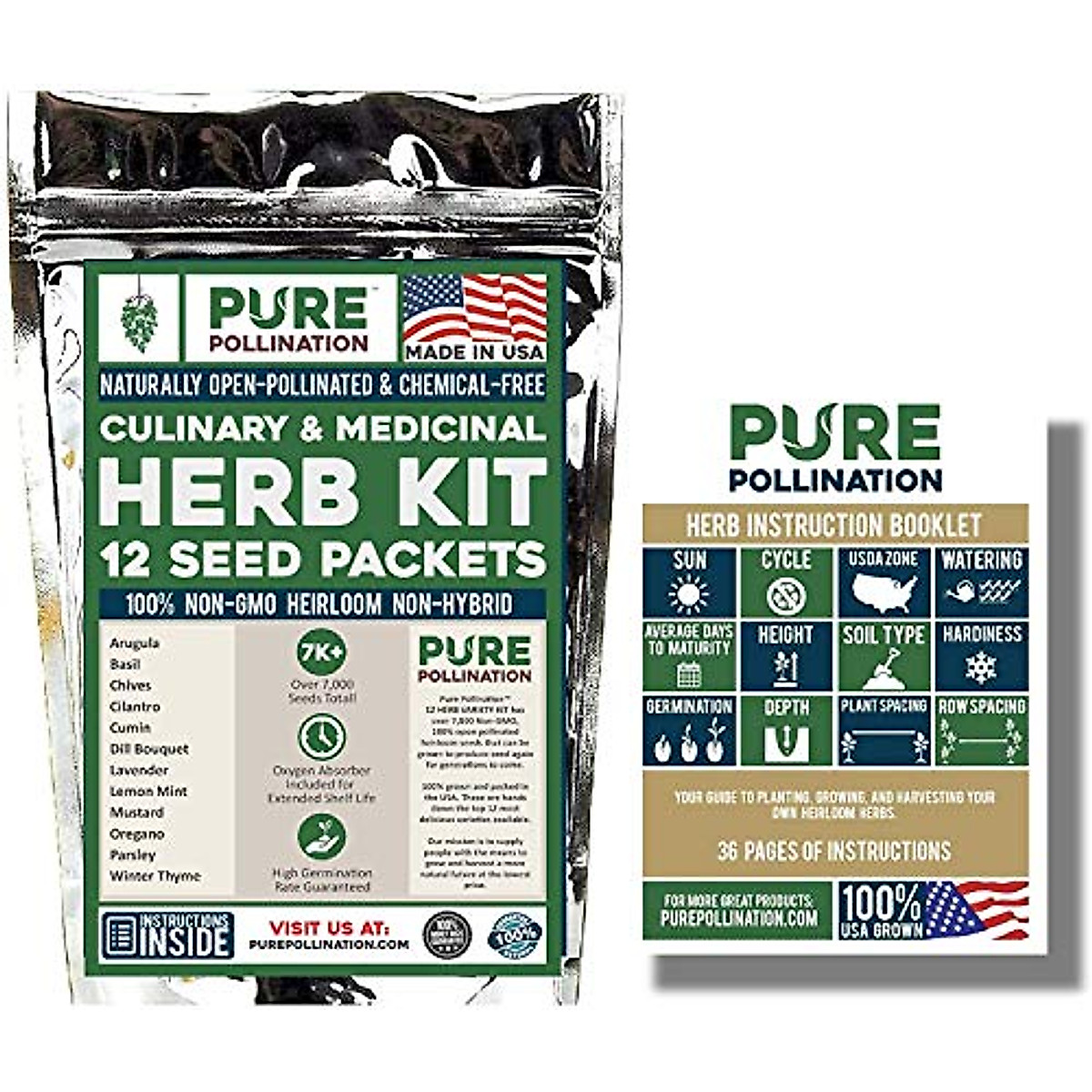 Pure Pollination's Herb Seed Variety Kit - 12 Unique Strains - Spice up your Garden - 100% Heirloom & Non GMO