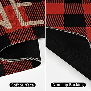 ASPMIZ 2 Pcs Valentine's Day Kitchen Rugs, Buffalo Plaid Area Rug Set of 2, Non-Slip Heart Floor Mat for Bathroom, Water Absorbent Door Mat with Anti-Slip Rubber Backing, 17'' x 47'' + 17'' x 30''