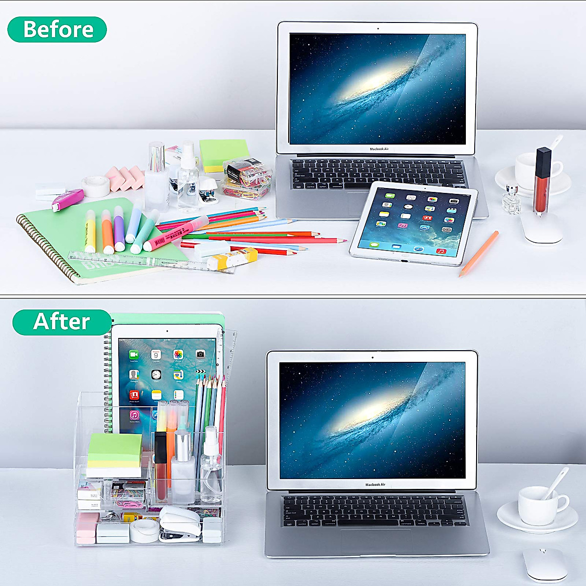 Acrylic Office Desk Supplies and Accessories,clear Desk stationary organizer with Drawers, Pen and Pencil Holder,Desktop Organization