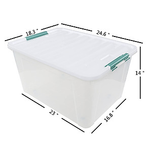 Uumitty 4-Pack 85 Quart Large Clear Storage Bins, Stackable Plastic Storage Latches Box/Containers with Wheels