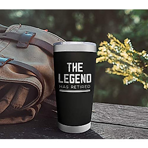 SassyCups The Legend Has Retired - 20 Ounce Engraved Stainless Steel Insulated Travel Mug for Retired Men Dad Husband Boss | Retirement Party Coffee Mug | Retirement Christmas Gift (20 Ounce, Black)