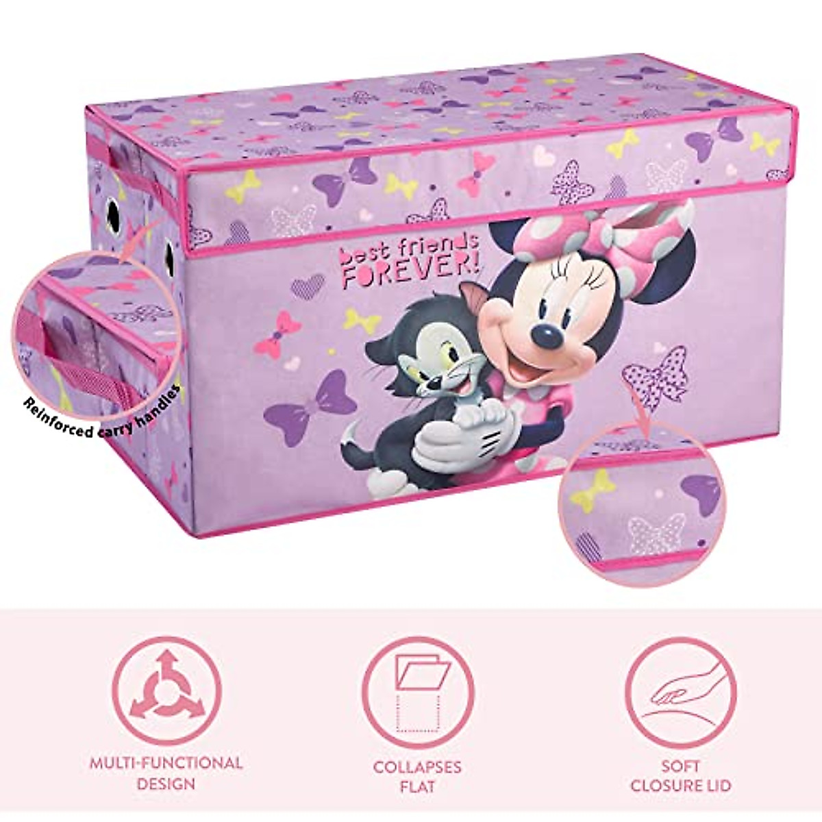 Idea Nuova Disney Minnie Mouse Collapsible Children’s Toy Storage Trunk, Durable with Soft Lid,28.5"x14.5"x16"