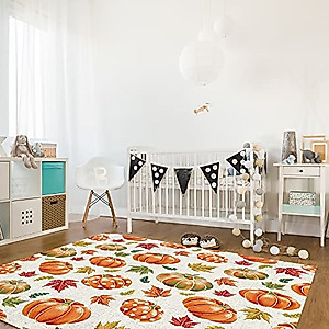 Boho Pumpkin Area Runner Rug Carpet 5'x7',Outdoor Indoor Kitchen Living Room Bathroom Bedroom Washable Bath Rug,Doormat Desk Welcome Floor Door Mat,Thanksgiving Harvest Autumn Fall Leaves Beige