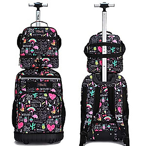 Tilami Rolling Backpack 19 inch with Lunch Bag Wheeled Laptop Backpack, Ins