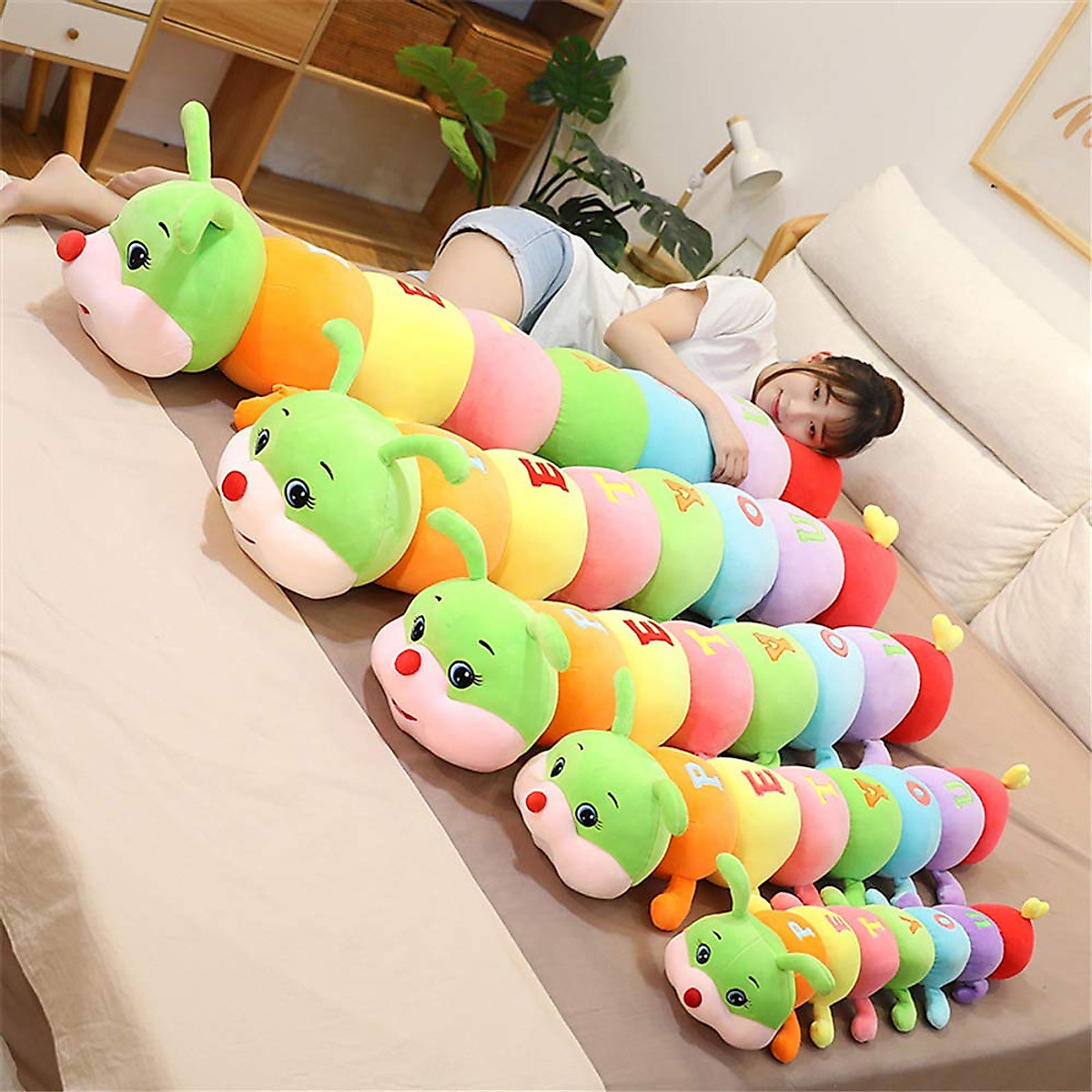 Multicolor Caterpillar Stuffed Animal Big Hugging Pillow Cute Plush Soft Pillow Doll,Giant Plush Toy,Gifts for Girl Boy Babies Birthday (27.5inch/70cm)