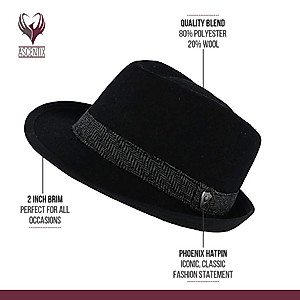 Ascentix Men’s Fedora, 2” Brim, Timeless Classic, Size 24 ¼” - 25”, XXL, Black
