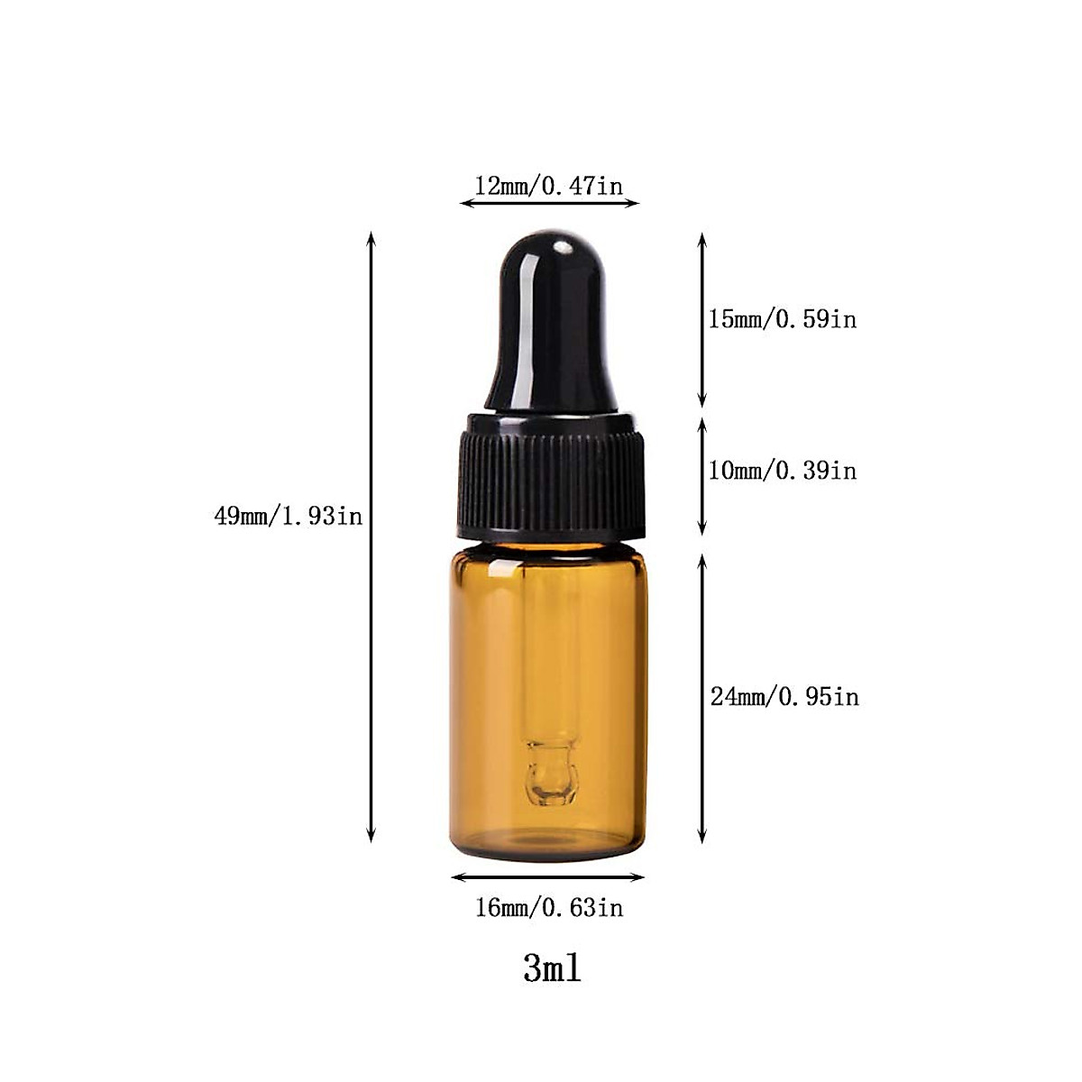 MOTZU 50 Pack 0.1oz(3ml) Amber Glass Dropper Bottles, Refillable Empty Bottle for Essential Oils, Cosmetics, and Cooking, with Glass Eye Dropper and Cap