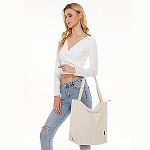 KALIDI Women Corduroy Tote Bag Large Shoulder Tote Bag with Zipper Pocket Casual Hobo Handbag Big Capacity Shopping Work Bag