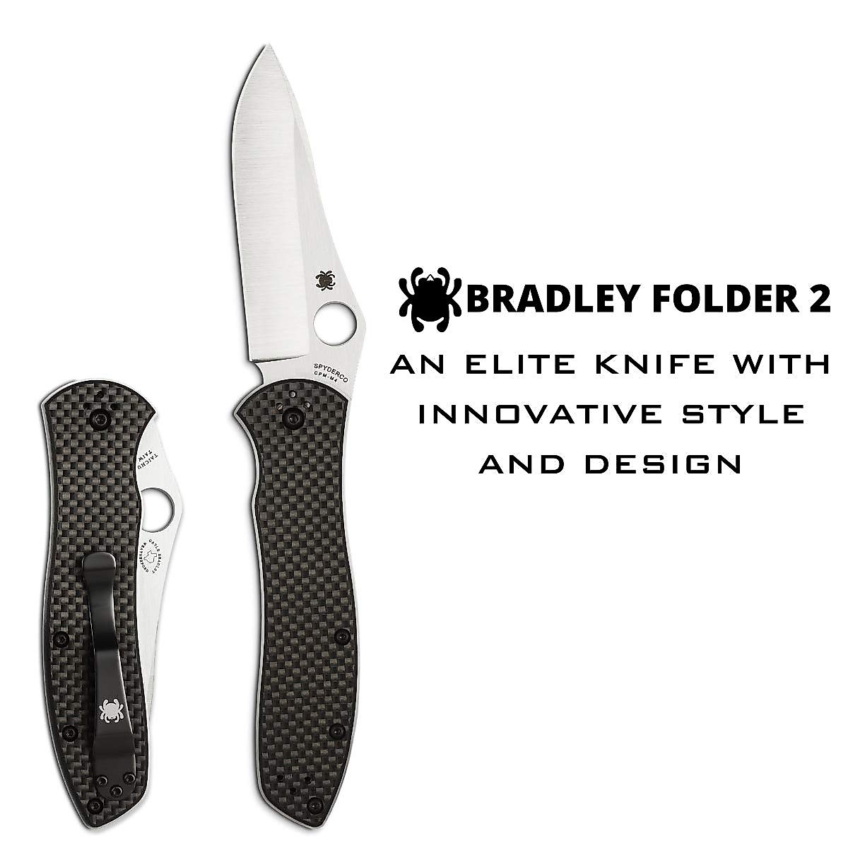 Spyderco Bradley Folder 2 Specialty Knife with 3.66" CPM M4 Premium Steel Blade and Black Carbon Fiber Laminate Handle - PlainEdge - C134CFP2