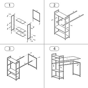 Coral Flower Tower Computer Desk with 4 Tier Shelves - 55'' Multi Level Writing Study Table with Bookshelves Modern Steel Frame Wood Desk Compact Home Office Workstation ，Natural Brown