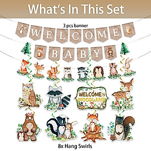 NO-DIY Woodland Baby Shower Decorations, Woodland Animals Baby Shower Decorations Banner Swirls, Woodland Theme Baby Shower Decorations for Girls Boys Woodland Creatures Baby Shower Birthday Party