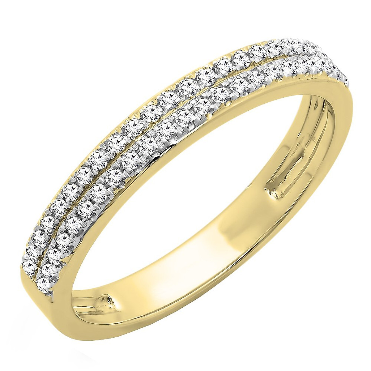 Dazzlingrock Collection 0.20 Carat (ctw) 10K Round Diamond Ladies Double Row Wedding Band 1/5 CT, Yellow Gold, Size 5