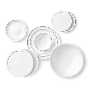 Corelle Vitrelle 78-Piece Service for 12 Dinnerware Set, Triple Layer Glass and Chip Resistant, Lightweight Round Plates and Bowls Set, Mystic Gray