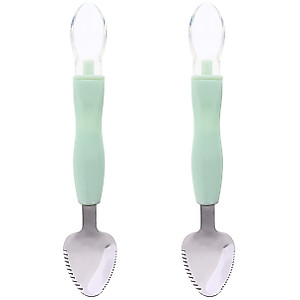 Kisangel 2pcs Food Scraper Spoon Silicone Feeding Spoons Double Head Fruit Puree Spoon Practical First Training Baby Scraper for Fruit Scraping Feeding Gifts,Green